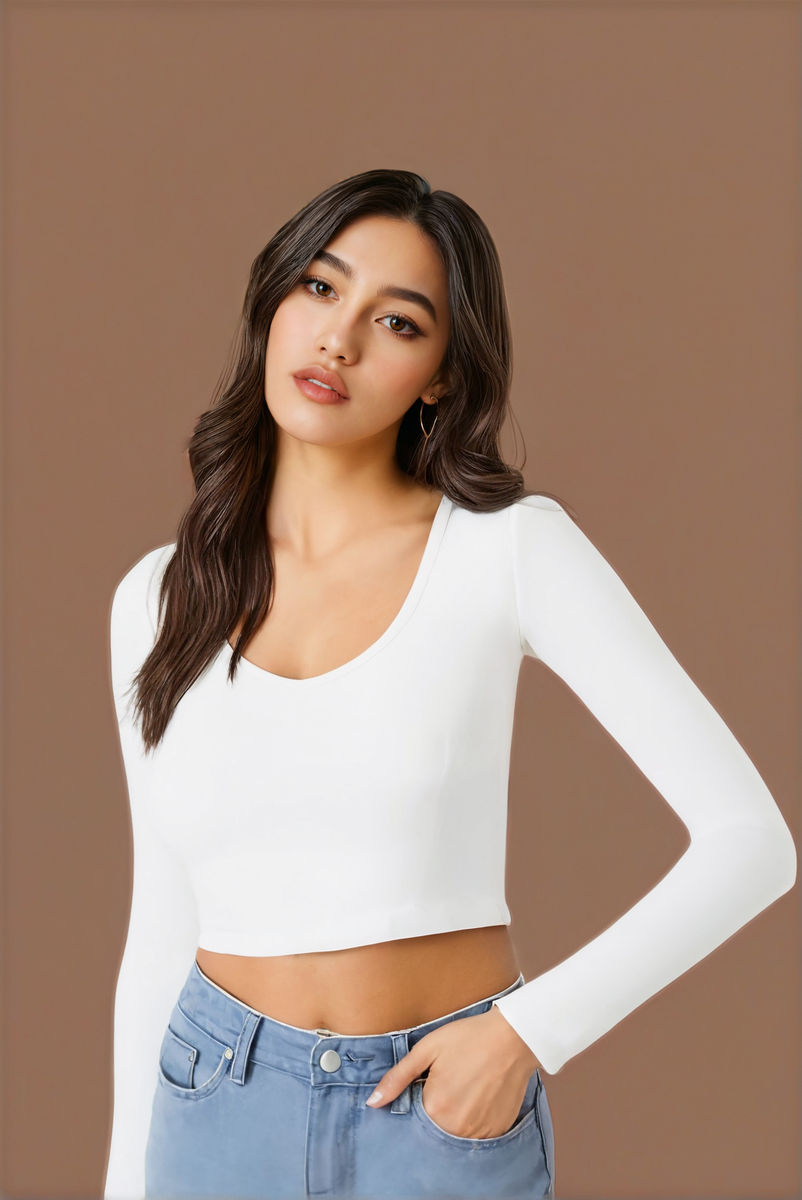 Selene - Long Sleeve V Neck Crop Top – Just Crop Top